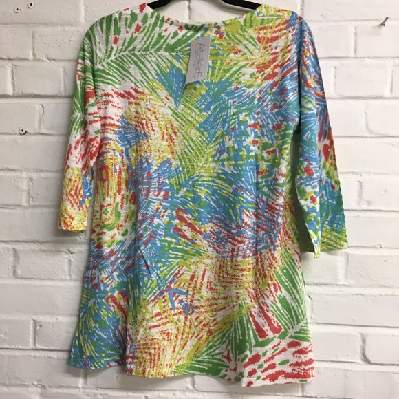 Atelier 5 | Tops | Curved Notch Neck Opening Tunic In Multicolor | Poshmark